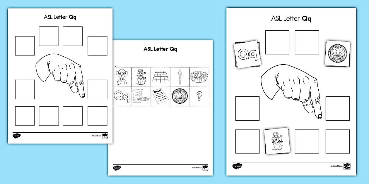 ASL Letter Qq Cut and Paste Activity Worksheet - Twinkl