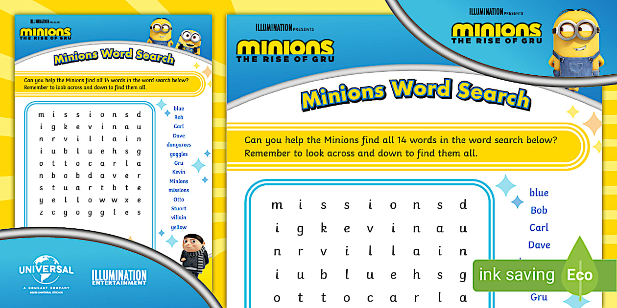 FREE! - Minions Word Search | Universal Pictures | Twinkl Resources
