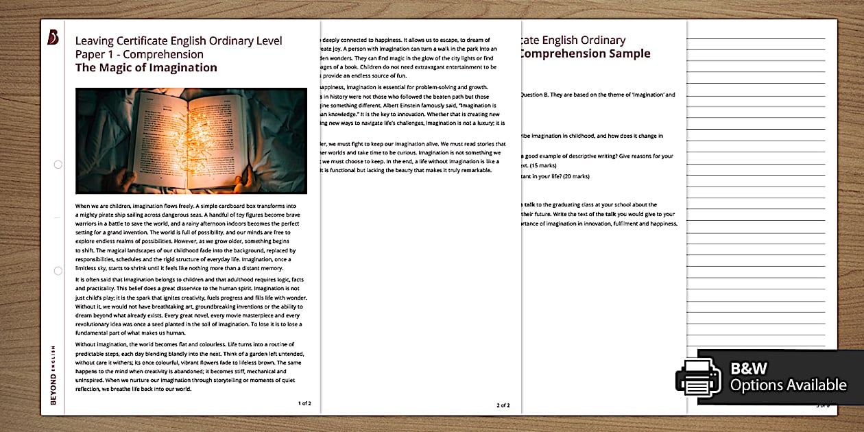 Leaving Certificate English Paper 1 Comprehension Ordinary Level: The ...