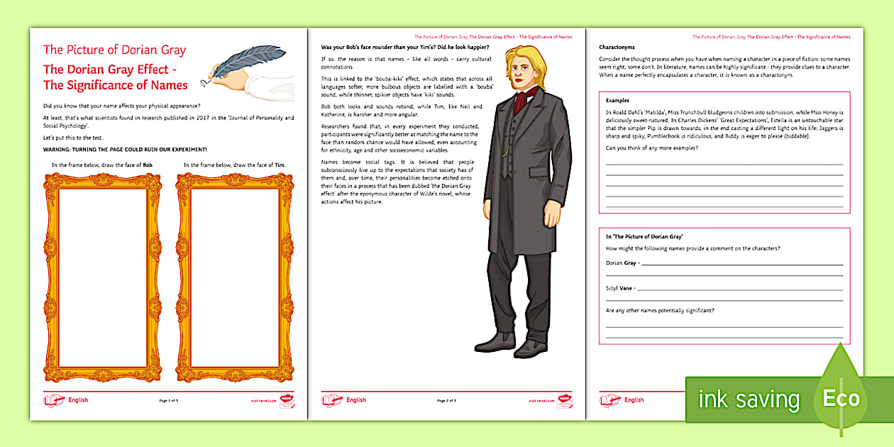 'The Picture of Dorian Gray': Significance of Names Worksheet