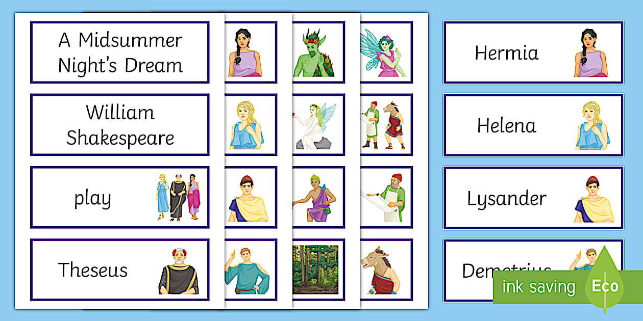 A Midsummer Night's Dream Word Cards (teacher made) - Twinkl