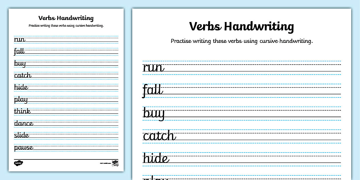Verbs Handwriting Practice Worksheet (teacher made) - Twinkl
