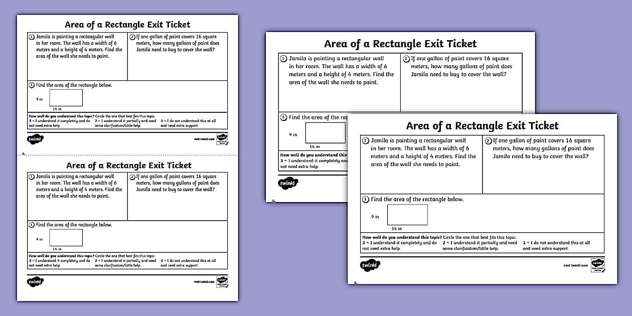 Seventh Grade Area of a Rectangle Exit Ticket - Twinkl