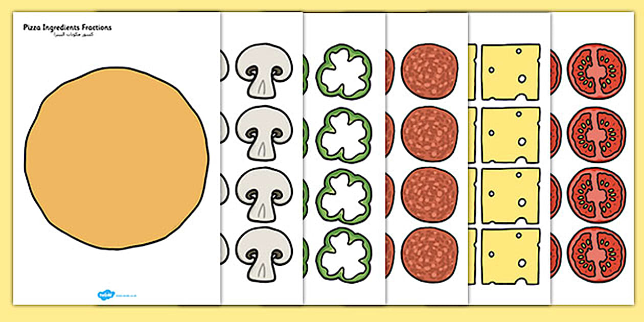 Pizza Ingredients Fractions Arabic Translation