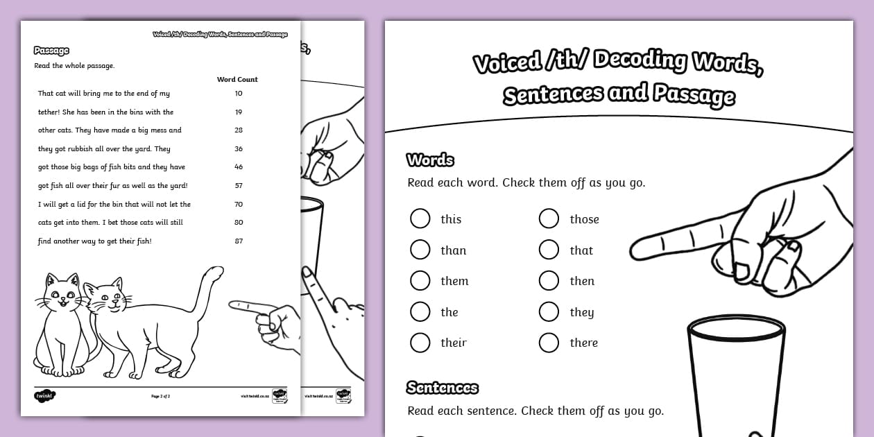 Voiced /th/ Decoding Words, Sentences and Passage - Twinkl