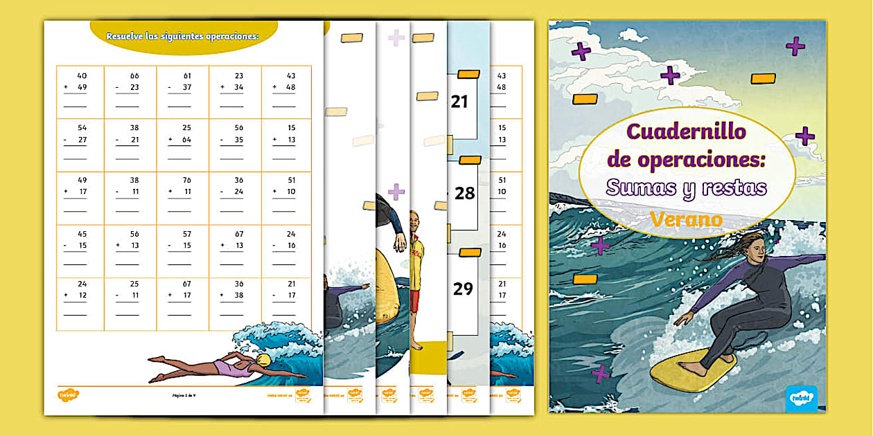 Cuadernillo de operaciones: Sumas y restas - Verano - Twinkl
