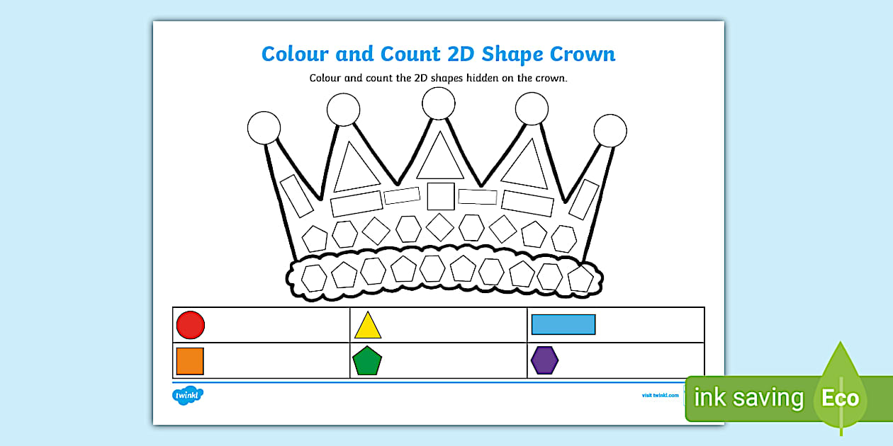 👉 KS1 Colour and Count 2D Shape Crown (teacher made)