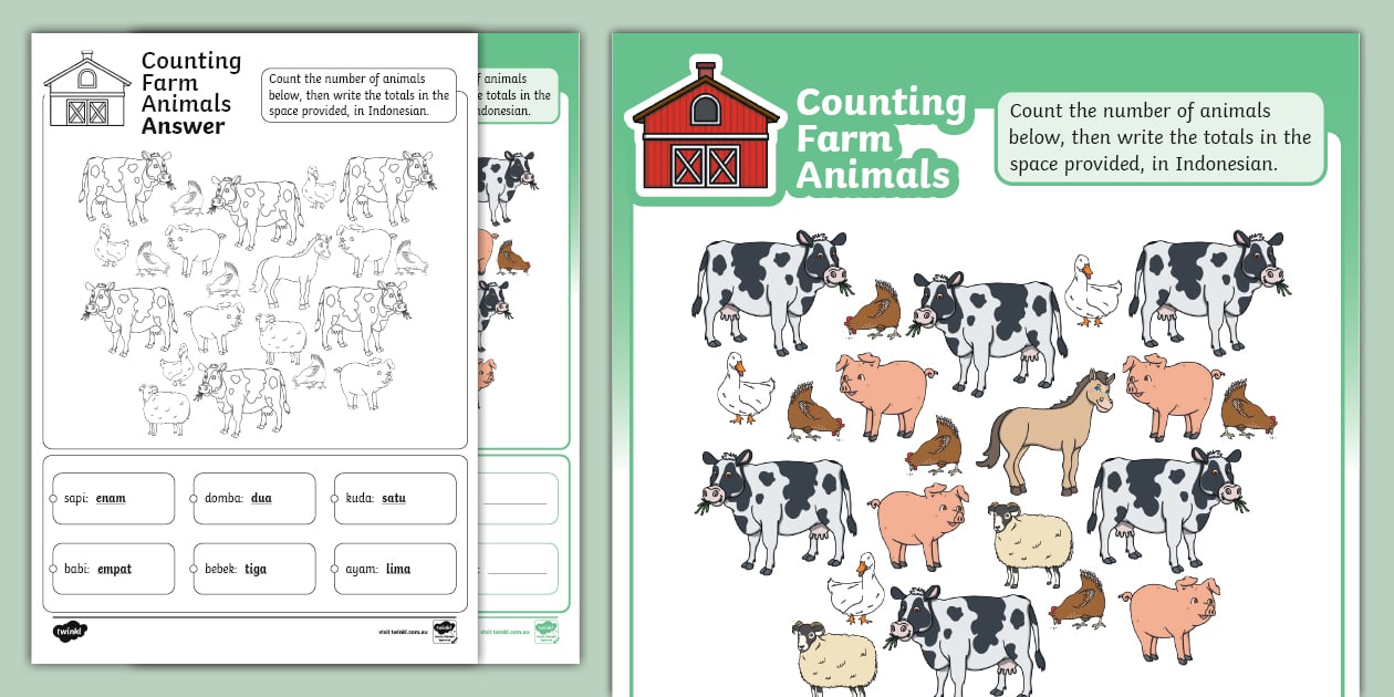 Counting Farm Animals - Indonesian (teacher made) - Twinkl