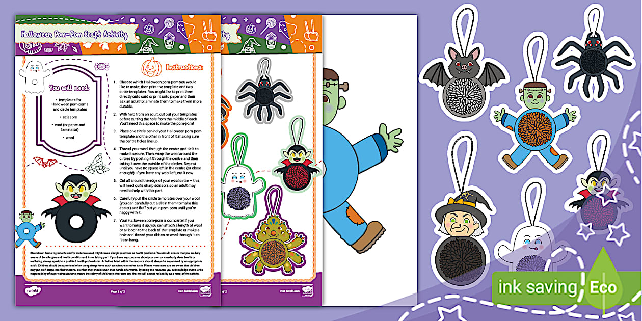 Halloween Pom-Pom Craft Activity (teacher made) - Twinkl