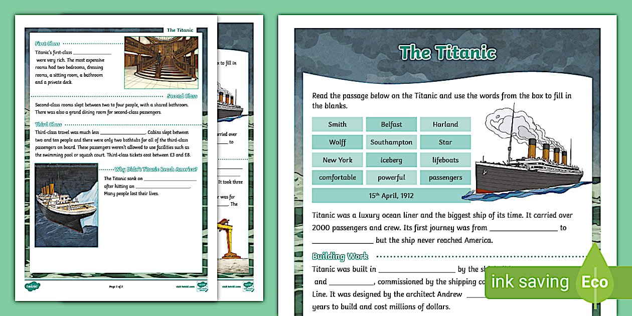 Titanic Key Stage 2 Cloze Procedure (teacher made) - Twinkl
