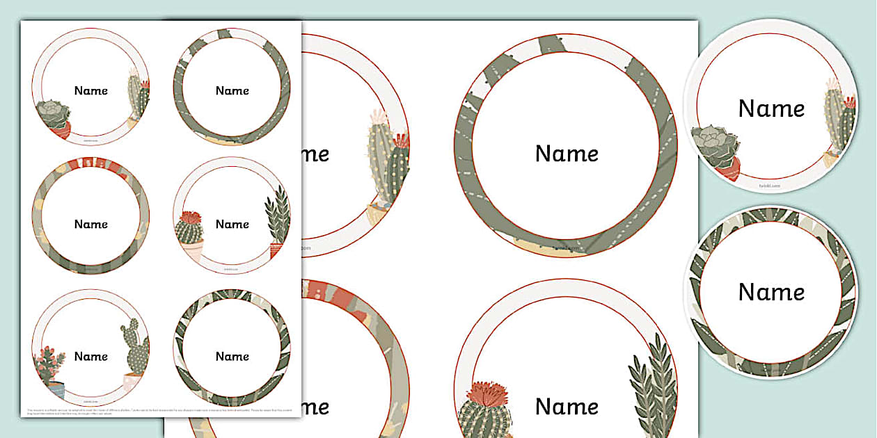 Succulents-Themed Editable Circle Labels (teacher made)