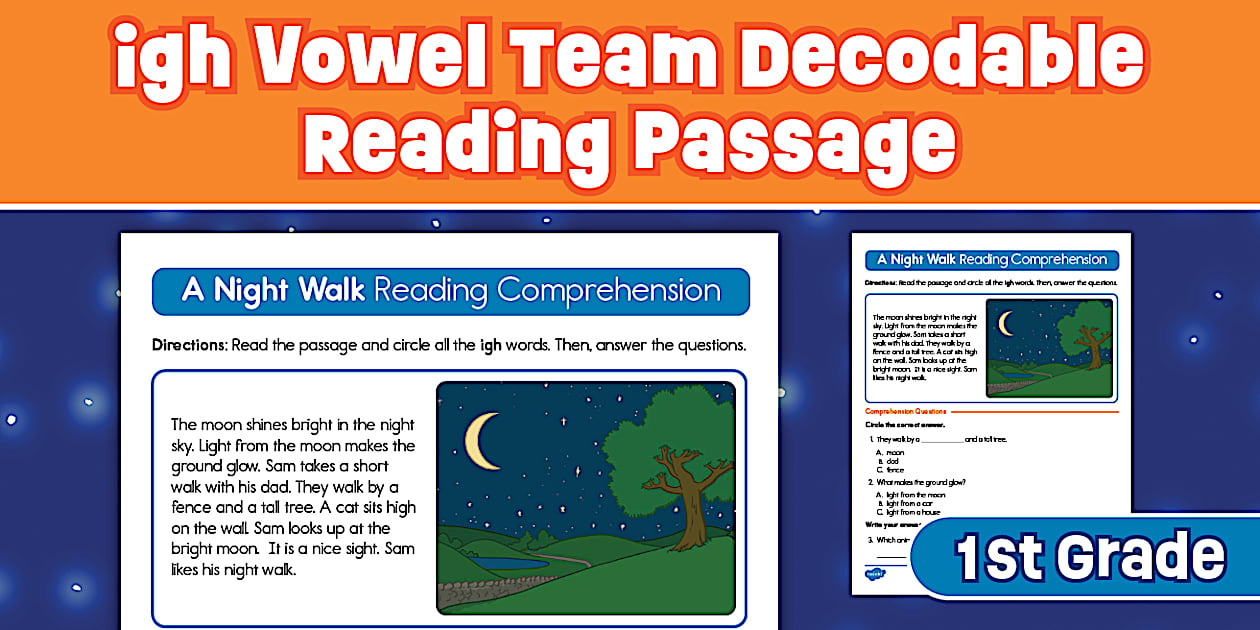First Grade igh Vowel Team Decodable Reading Passage