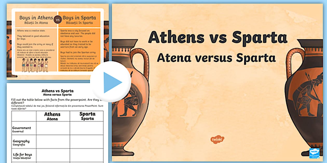 Sparta Vs Athens PowerPoint and Worksheet / Worksheet English/Romanian