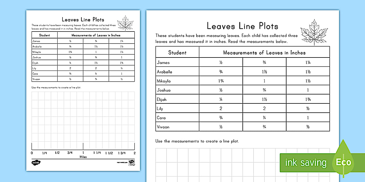 Leaves Line Plot Worksheet (Hecho por educadores) - Twinkl