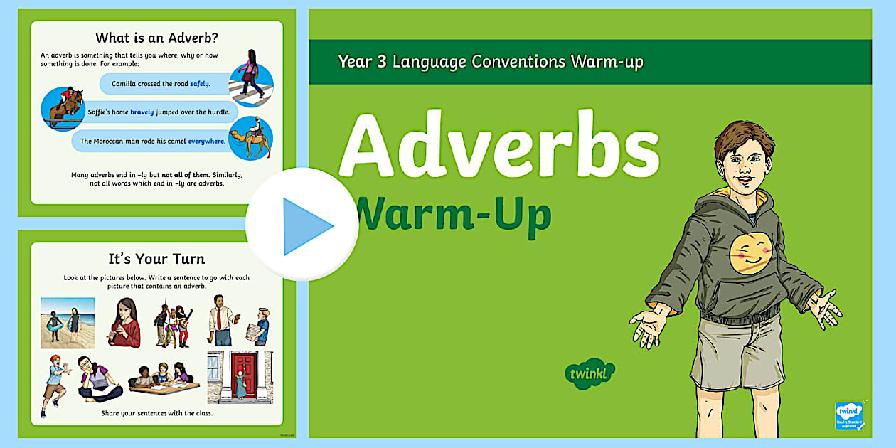 Year 3 Adverbs Warm-Up PowerPoint (teacher made) - Twinkl