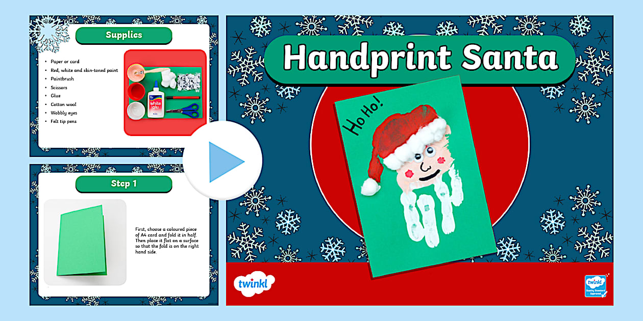 Handprint Santa Card - Christmas Craft PowerPoint - Twinkl