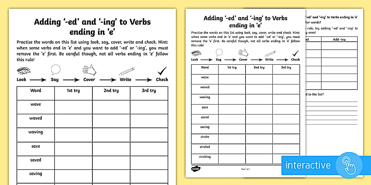 Adding -ed and -ing to Verbs Ending in 'e' Worksheet