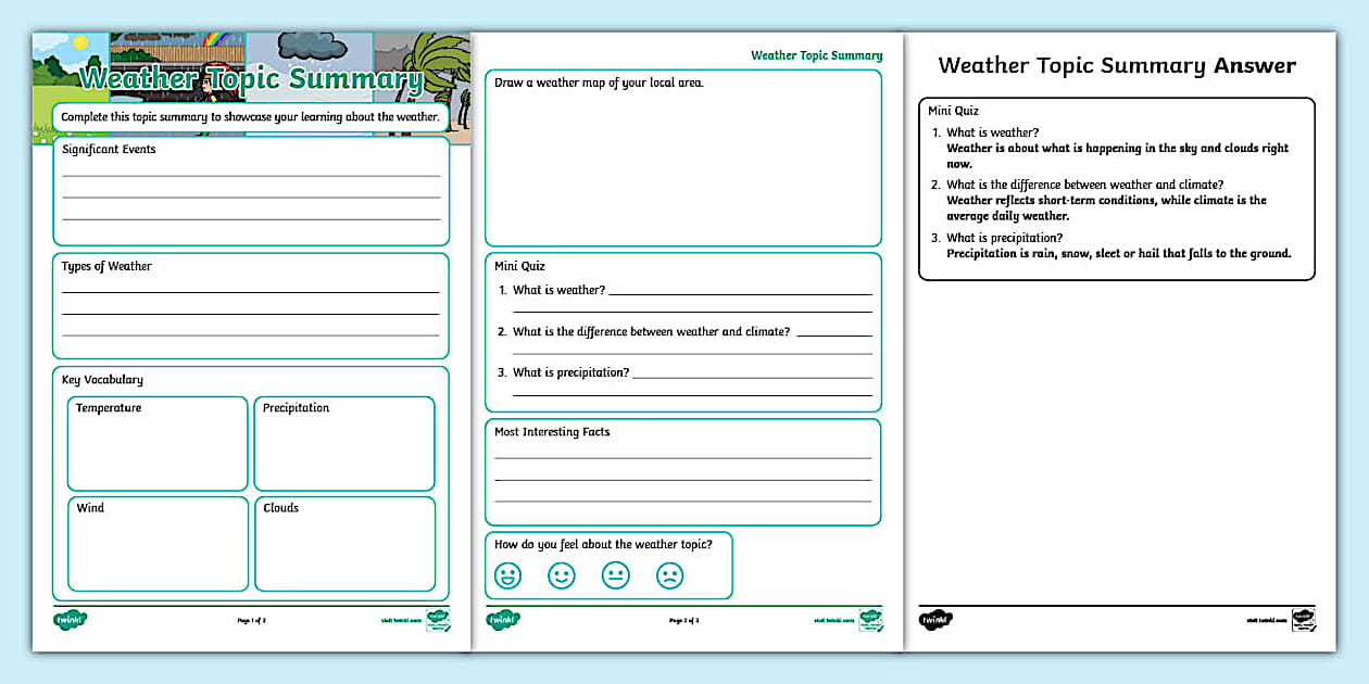 Weather Topic Summary Template (teacher made) - Twinkl