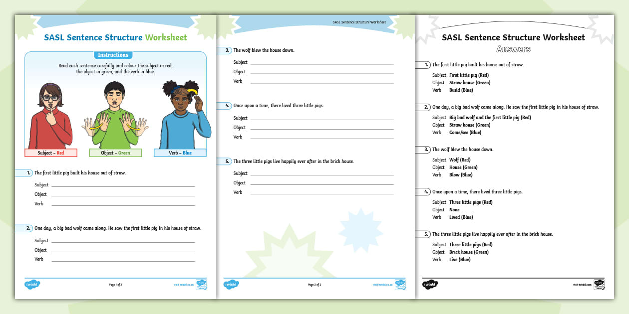 SASL Sentence Structure Worksheet (teacher made) - Twinkl
