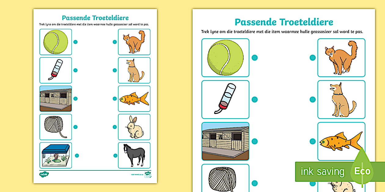 Black and White Passende Troeteldiere Aktiwiteit - Twinkl