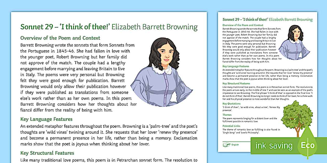 AQA Poetry: Sonnet 29 - One Page Revision Summary - Twinkl