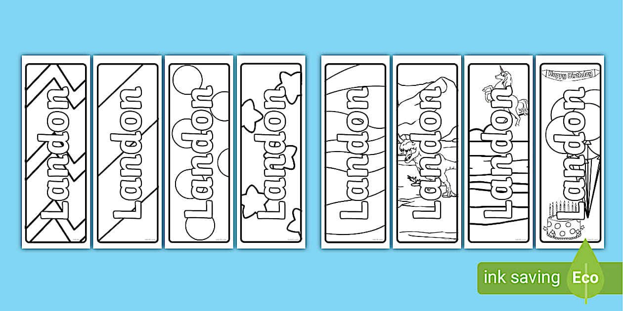 Landon Name Simple Colouring Bookmarks | Twinkl | KS1