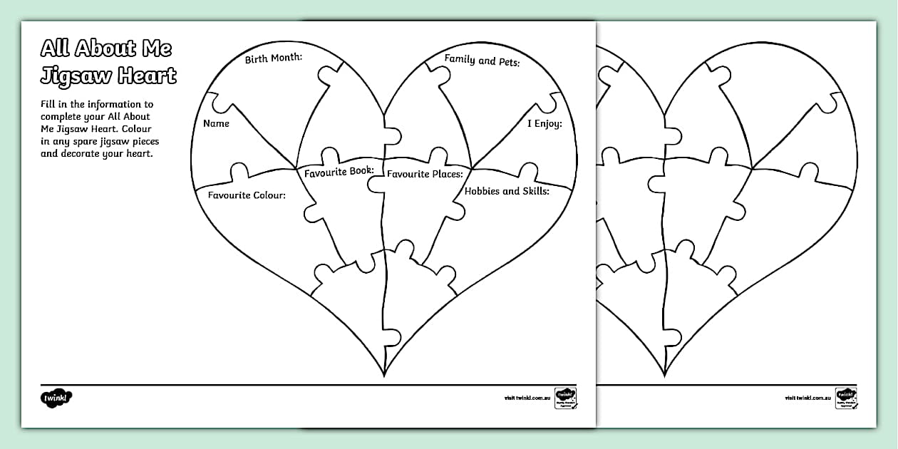 Valentine's Day All About Me Jigsaw Heart - Twinkl