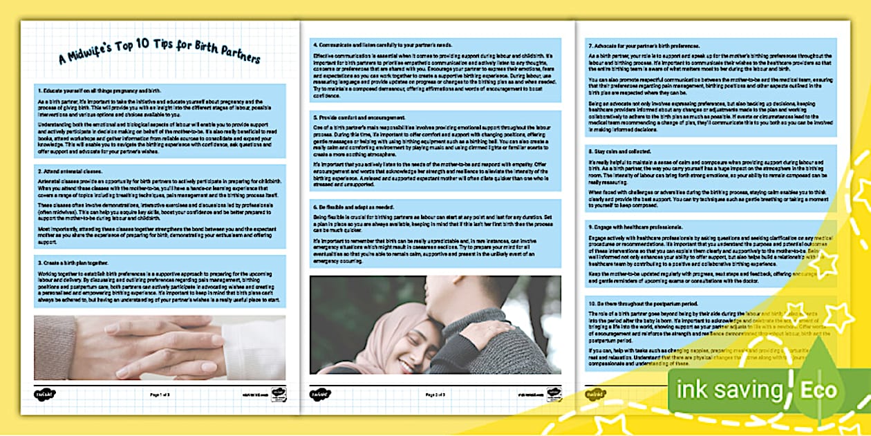 A Midwife’s Top 10 Tips for Birth Partners (teacher made)