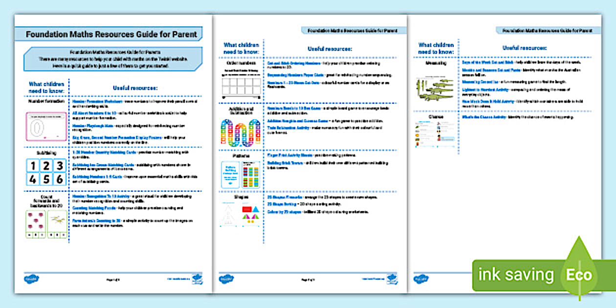 Foundation Maths Resources Guide for Parents - Twinkl
