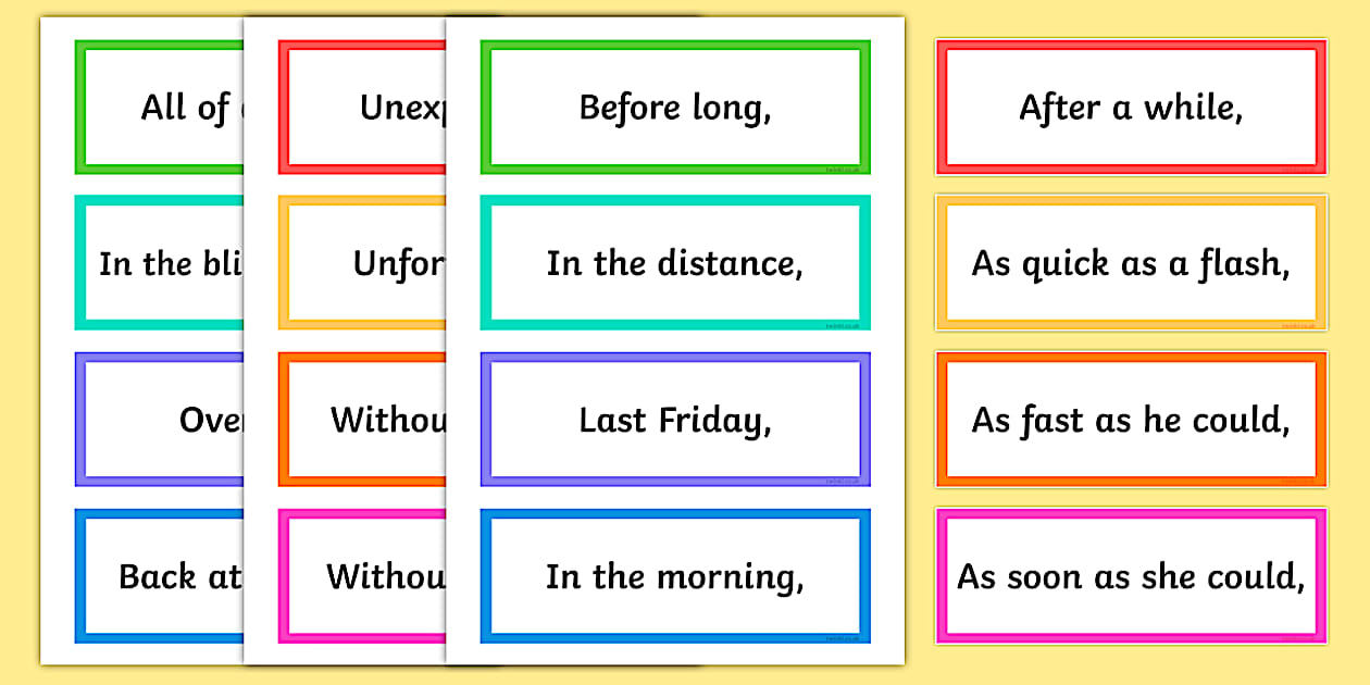 Fronted Adverbials Word Cards - fronted adverbials - Twinkl