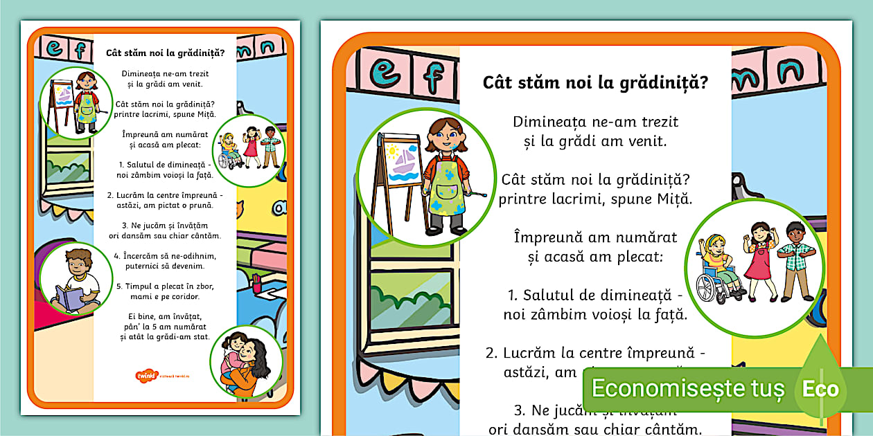 Poezie „Cât stăm noi la grădiniță?” – Planșă