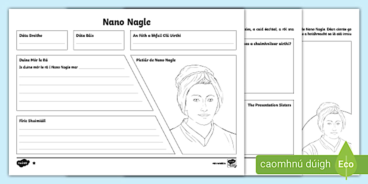 Nano Nagle Differentiated Writing Worksheet Gaeilge - Twinkl