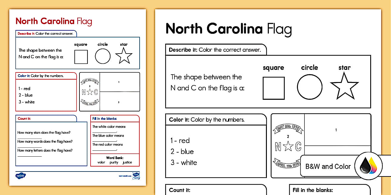 North Carolina Flag Investigation Worksheet - Twinkl