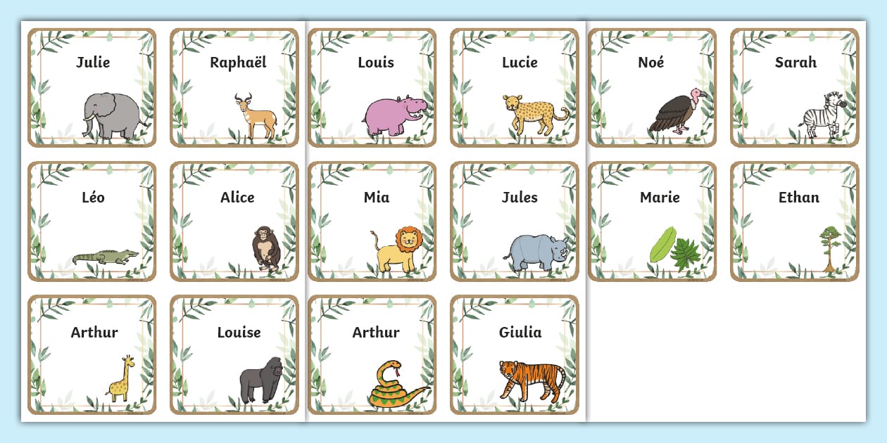 Étiquettes prénoms modifiables - animaux et botanique