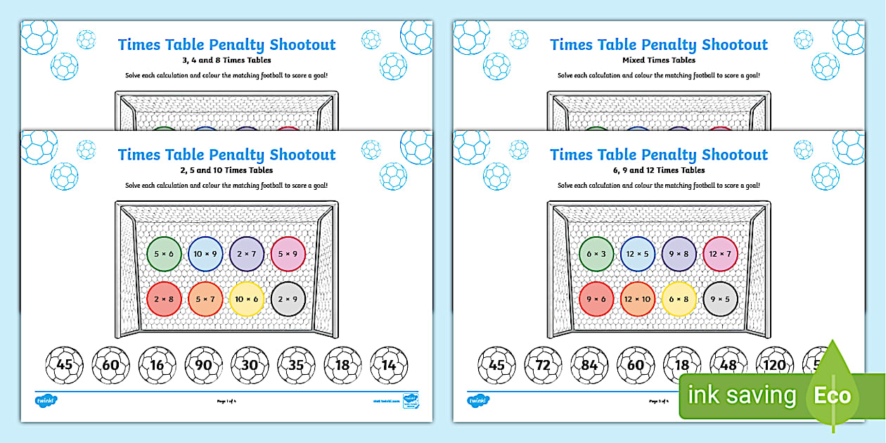 👉 KS2 Times Tables Penalty Shootout Activity Sheets