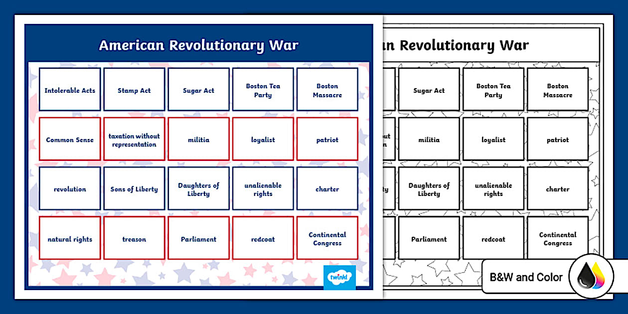 American Revolutionary War Vocabulary Mat for 6th-8th Grade