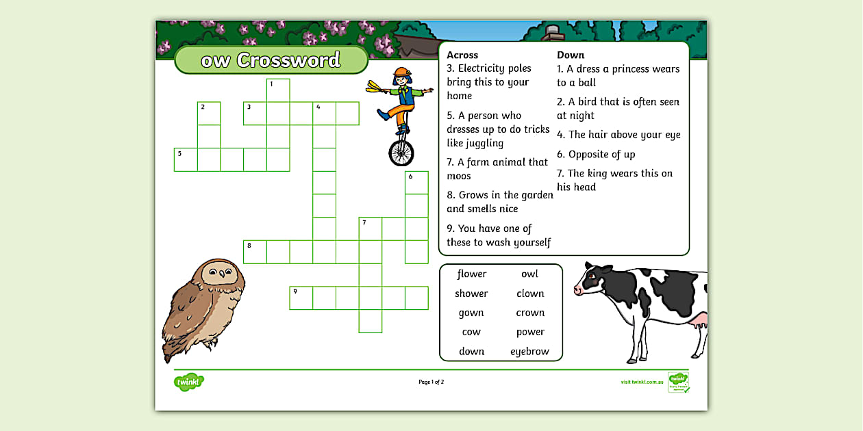 ow Crossword (teacher made) - Twinkl