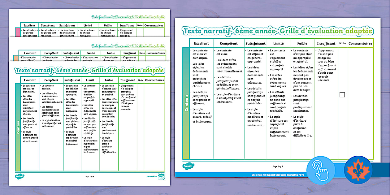 AB Achievement Test Rubric Narrative Writing Grade 6 French