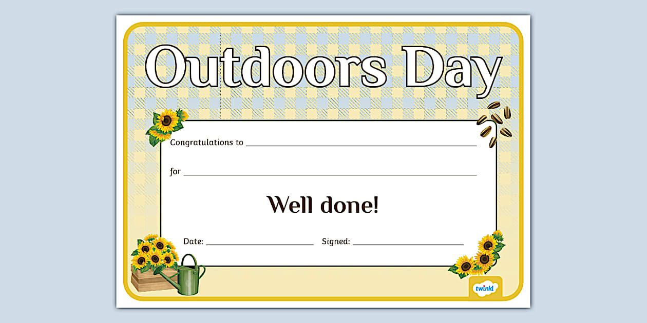 Sunflower-Themed Outdoors Day Certificate (teacher made)