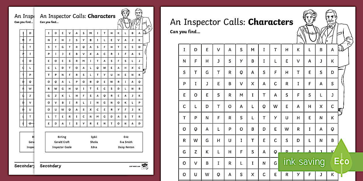 GCSE An Inspector Calls Character Word Search - Twinkl