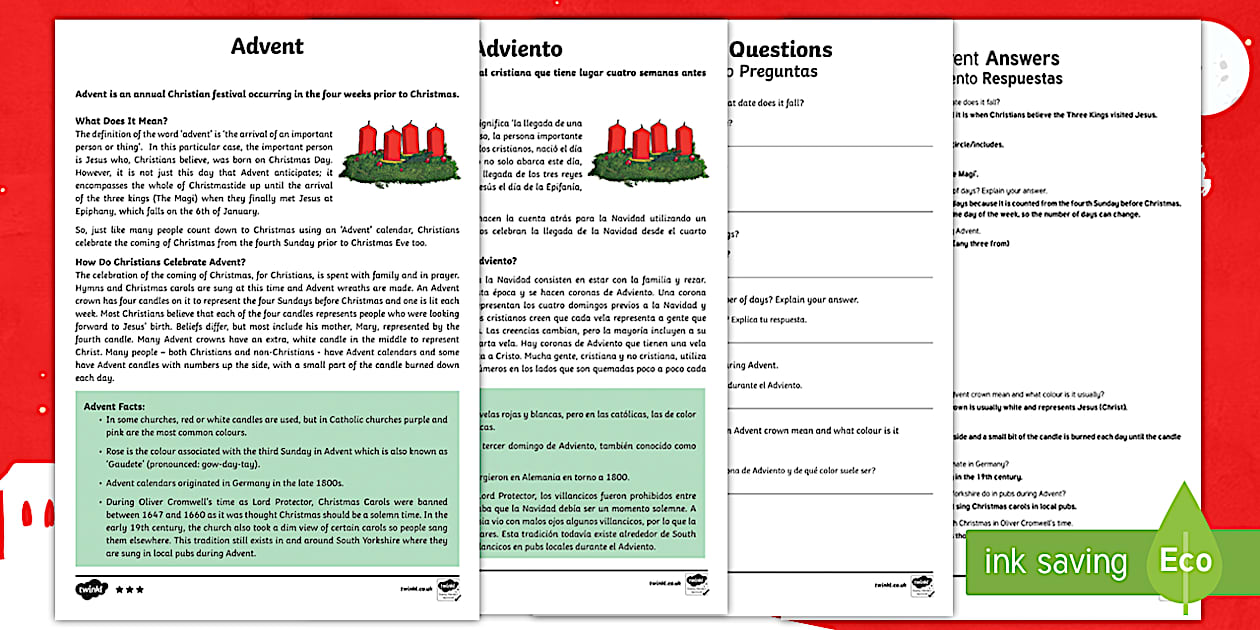 Advent KS2 Differentiated Reading Comprehension Activity English/Spanish