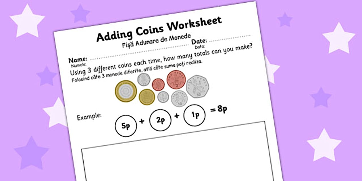 Adding Coins Worksheet Romanian Translation (teacher made)