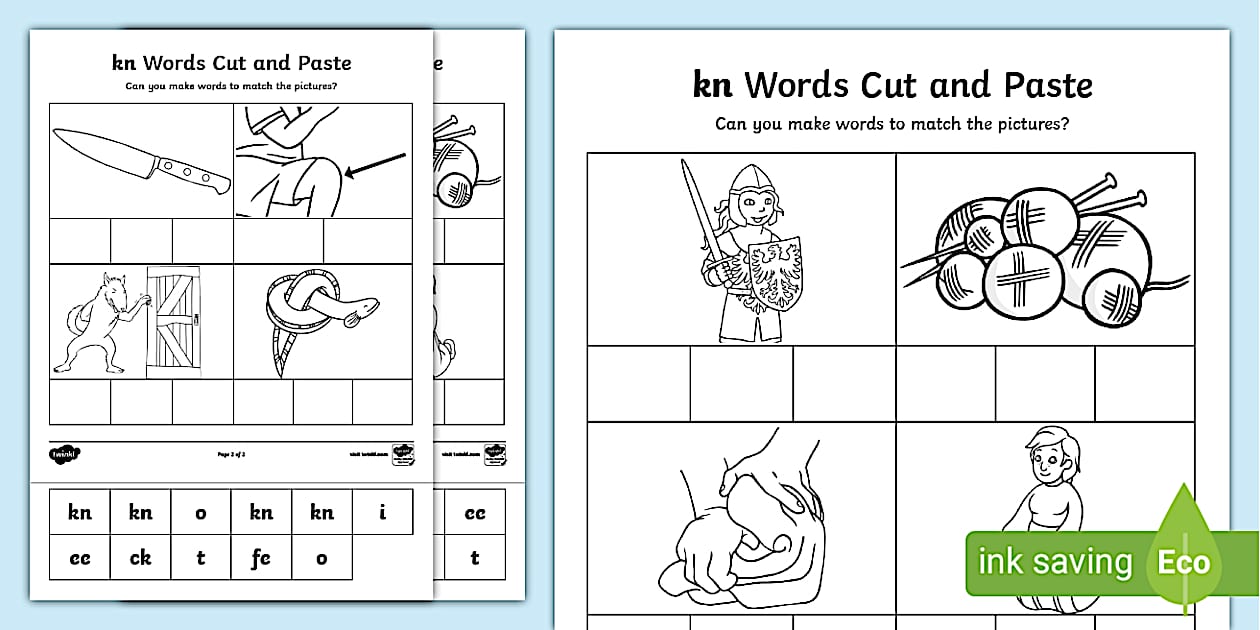 'kn' Sound Cut and Stick Worksheet (teacher made) - Twinkl