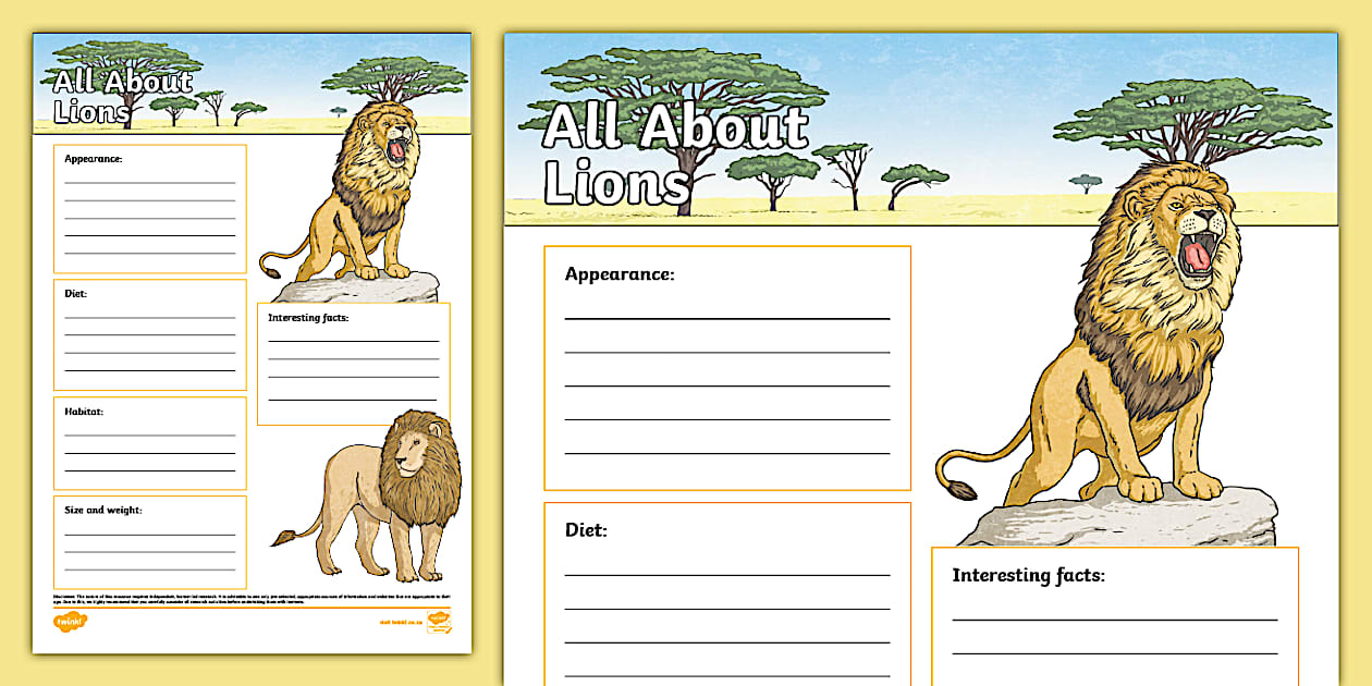All About Lions Fact File Template (teacher made) - Twinkl