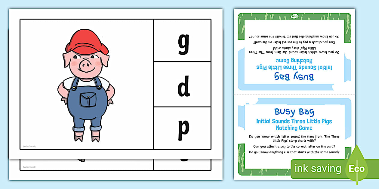 Phonic Three Little Pigs Busy Bag Prompt Card and Resource Pack
