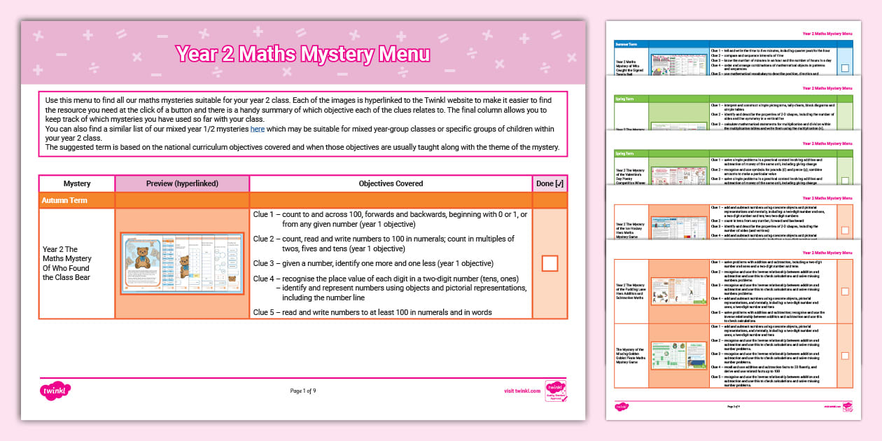 👉 Year 2 Maths Mystery Menu (Teacher-Made) - Twinkl