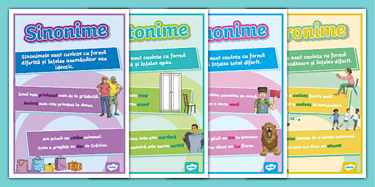 Sinonime, antonime, omonime, paronime – Planșe - Twinkl