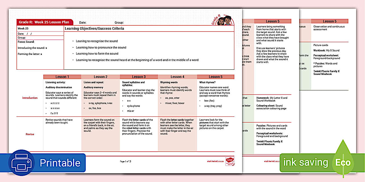 Gr. R Phonics: X Lesson Plan Week 25 (teacher made) - Twinkl