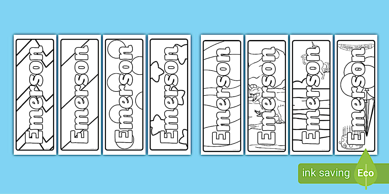 Emerson Name Simple Colouring Bookmarks (teacher made)