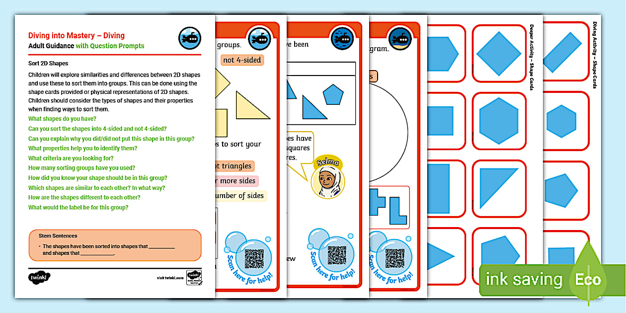 👉 Y2 Diving into Mastery: Step 7 Sort 2D Shapes Activity Cards